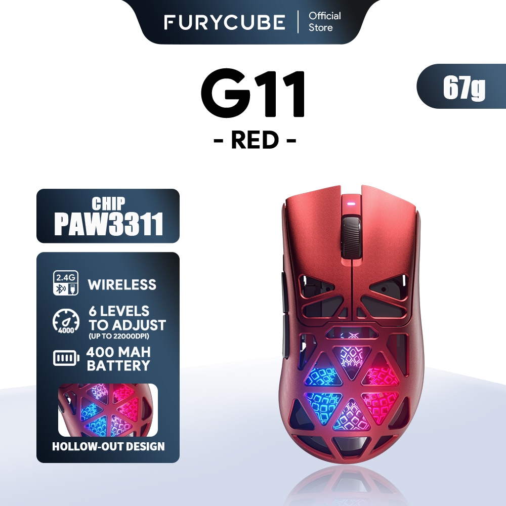 FURYCUBE G11 Mouse Contours Wireless Mice PAW3311 Sensor with Macro For ...
