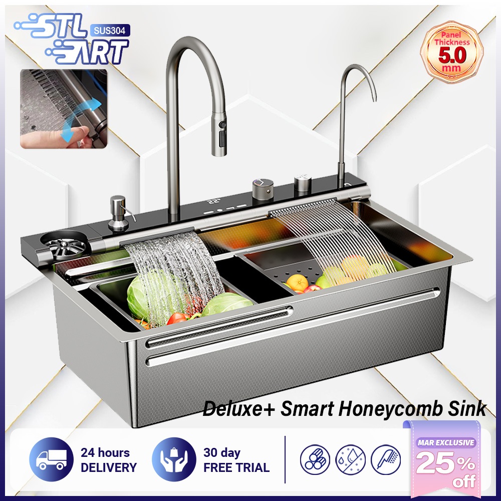 Honeycomb Sink 304 Smart Digital Display Waterfall Hydropower Sinki ...