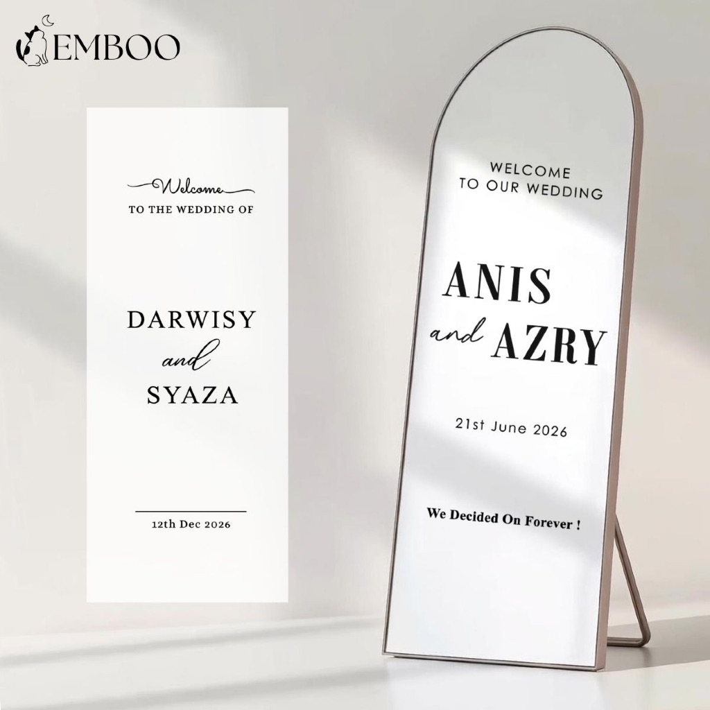 EMBOO Minimalist Sticker Kahwin Cermin Panjang – Custom Mirror Welcome ...