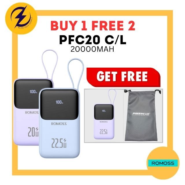 [B1F2]Romoss PFC20 20000mAh Powerbank 20W/22.5W QC 3.0 Fast Charge ...