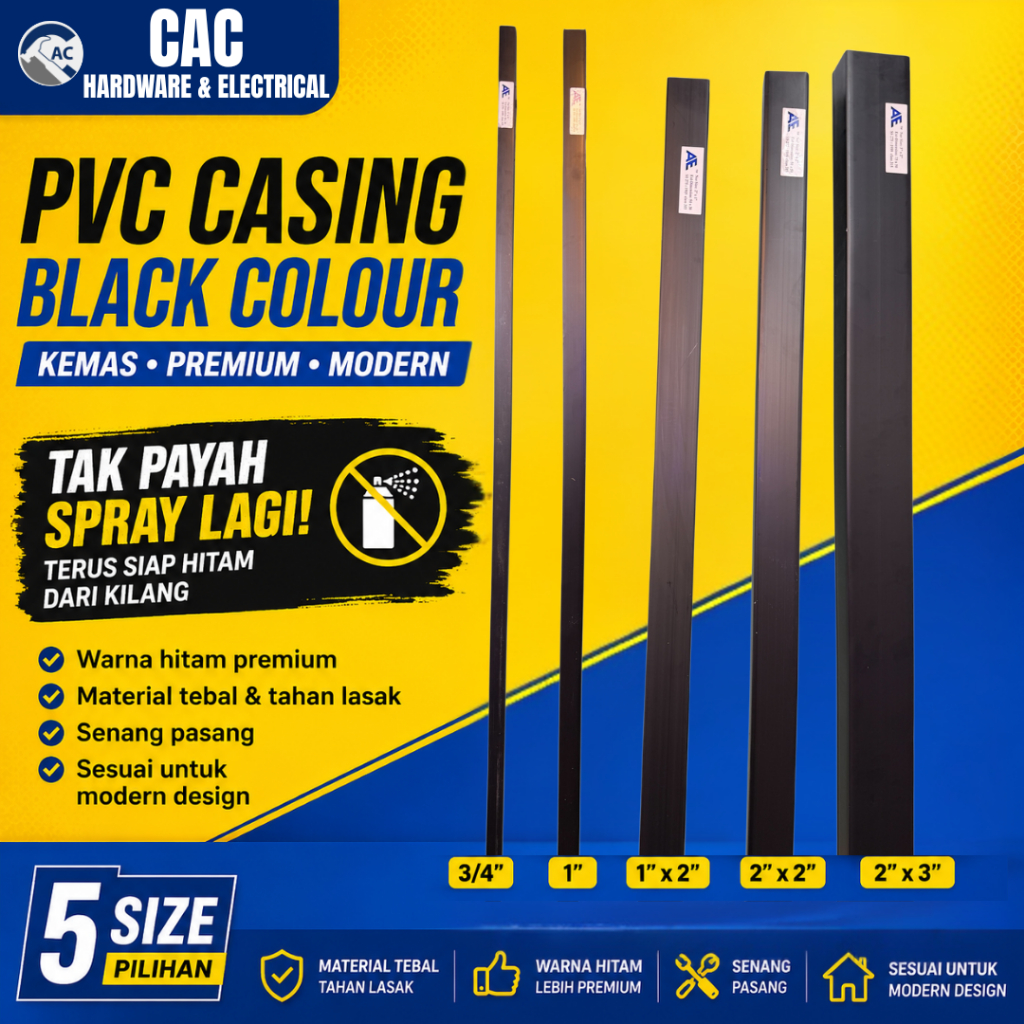 PVC Casing Black Colour Class Tebal Premium | PVC Trunking Hitam Wiring ...