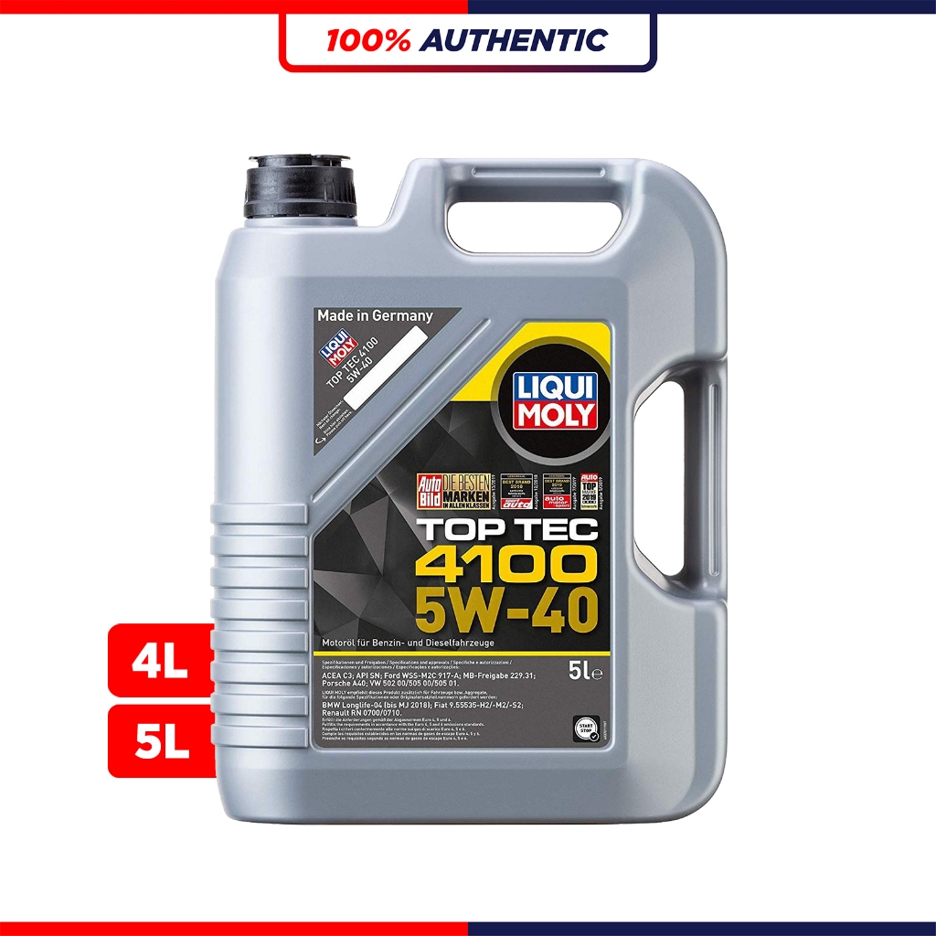 LIQUI MOLY TOP TEC 4100 5W40 SP C3 Fully Synthetic Engine Oil (5L/4L ...