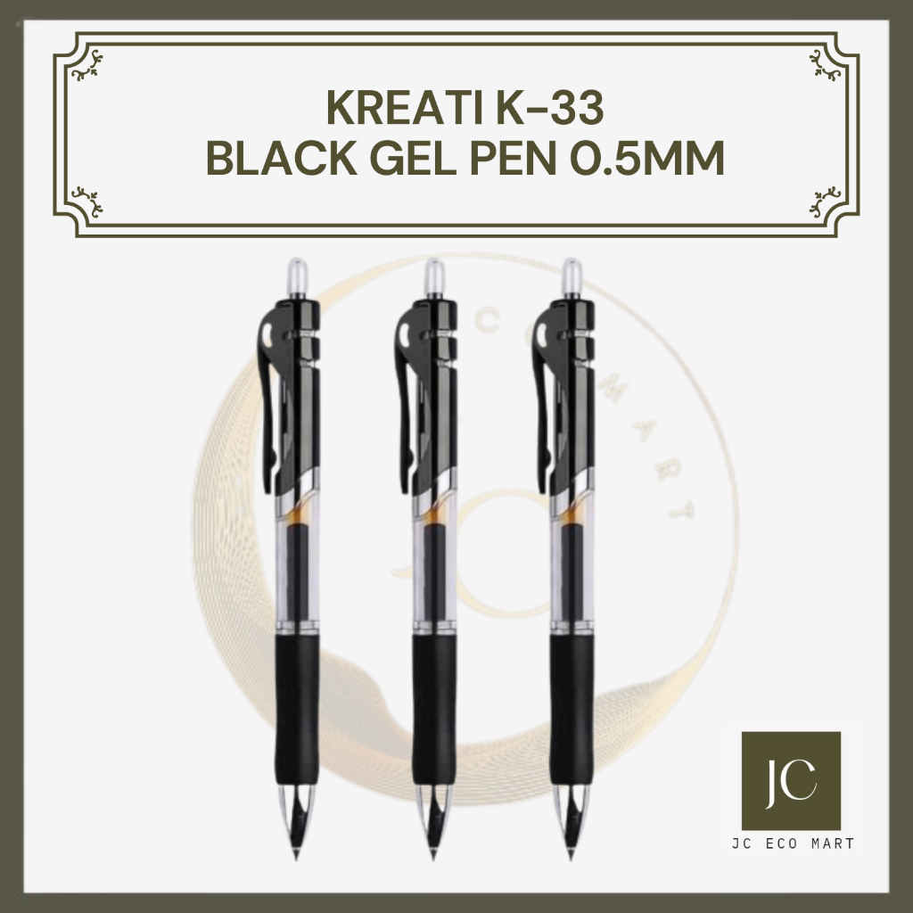 KREATI - K-33 Soft Grip Press Pen - Good Quality 0.5mm Black Ink Gel ...