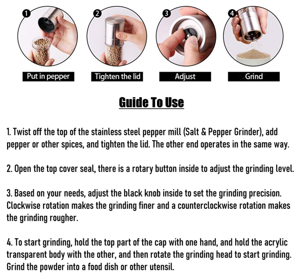 2 in 1 Stainless Steel Salt Pepper Mill Herb Spice Grinder With ...