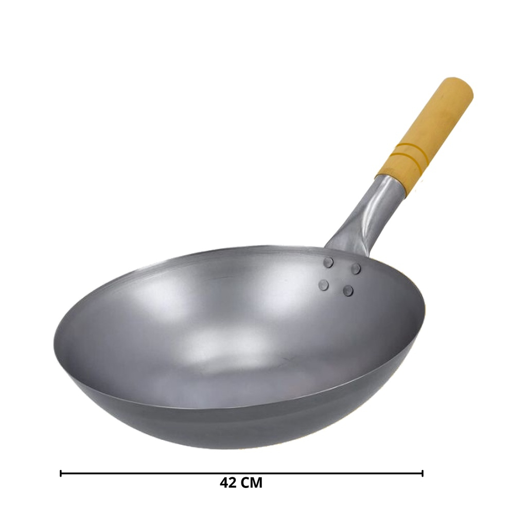 Traditional Hand Hammered Wood Handle Iron Carbon Steel Chef Pow Wok ...