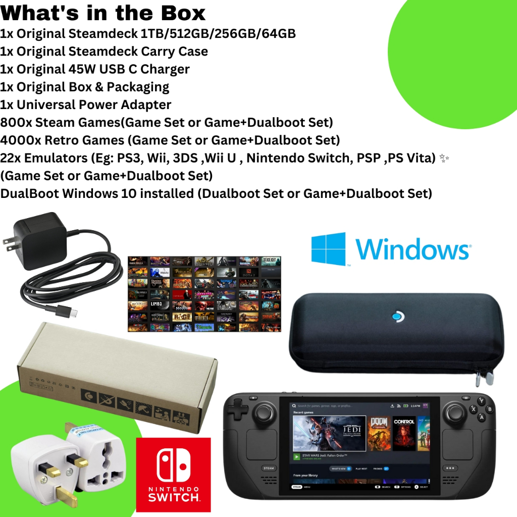 Steamdeck OLED / LCD + 5000 Games + Dual Boot + 22 Emulator 1TB / 512GB ...