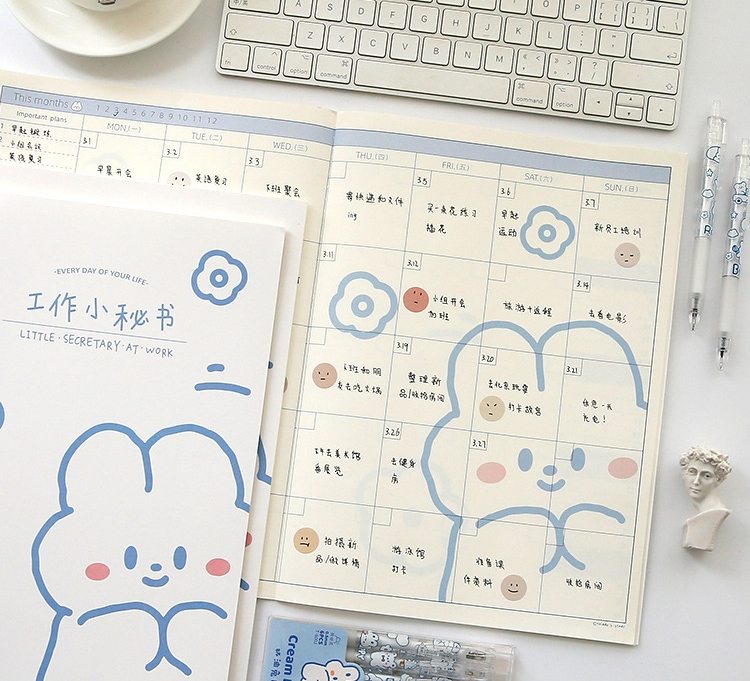 TLD A4 Size Perpetual Calendar Planner Cream Rabbit Annual Plan Book ...