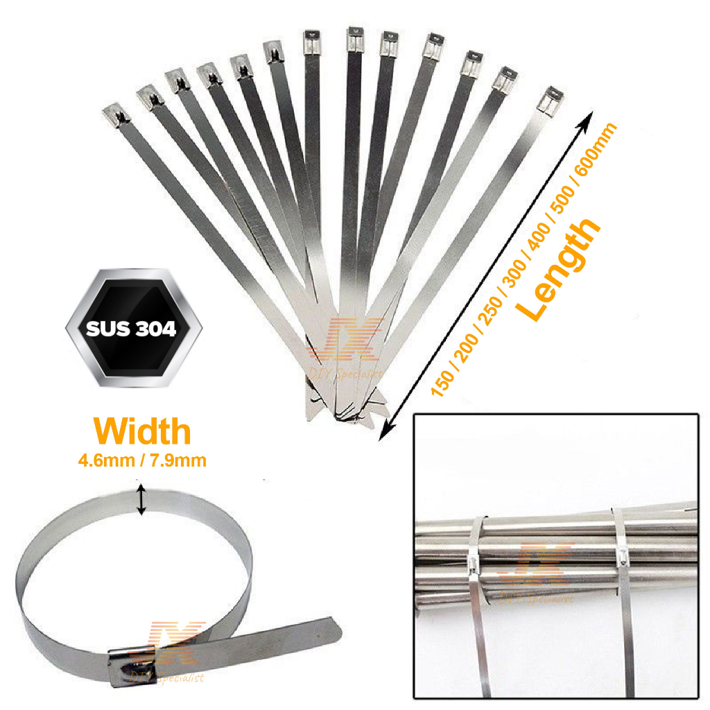 100Pcs Multi-Purpose Locking Cable Metal Zip Ties Stainless Steel Cable ...