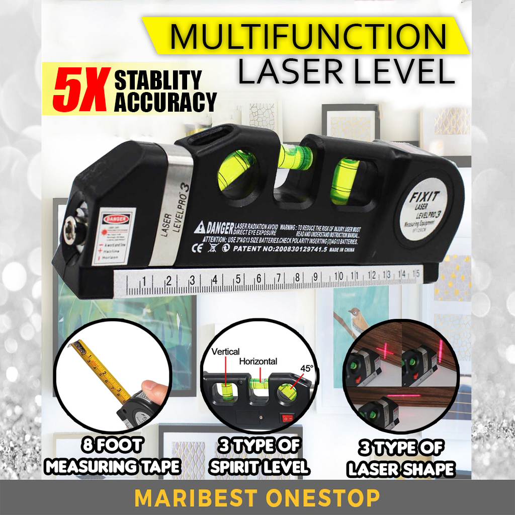 4 IN 1 FIXTA LEVEL PRO 3 LASER LEVEL Multifunctional Measurement Tools (Tape Measure 8Ft,Laser ...