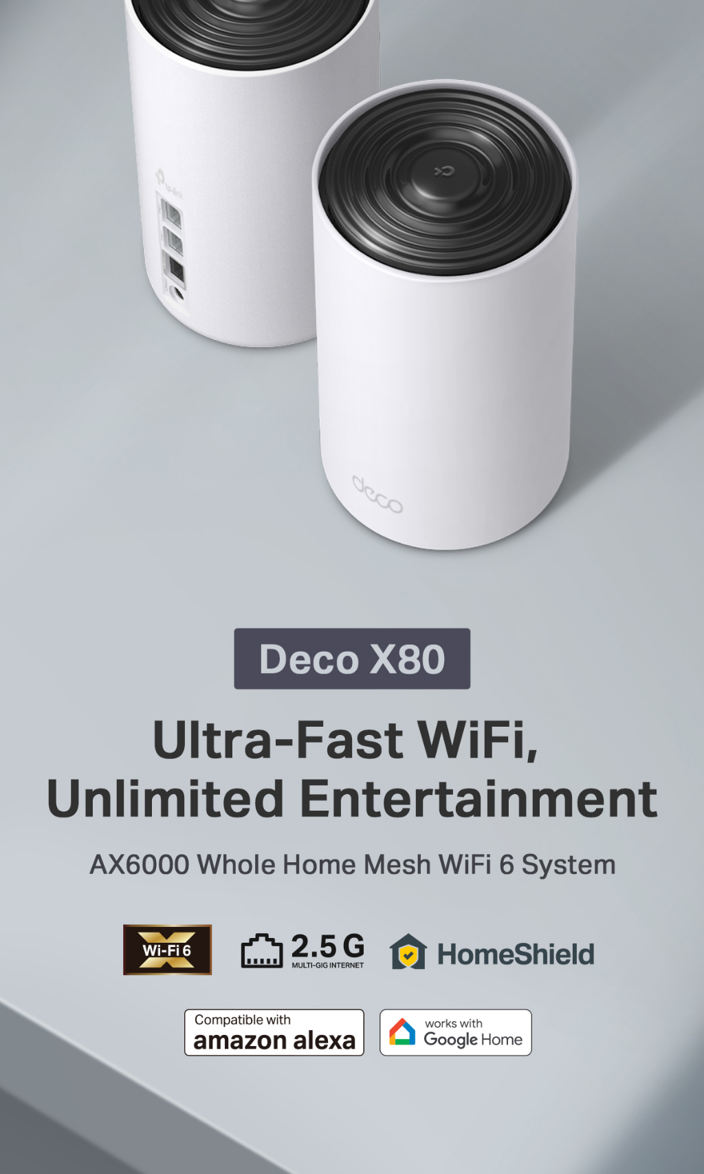 TP-Link AX6000 Whole Home AI-Driven Dual-Band Mesh WiFi 6 System with Homeshield - Deco X80 (3 ...