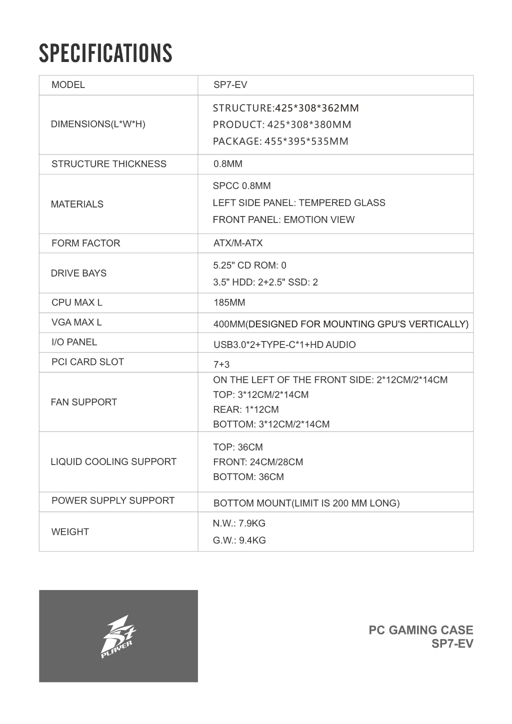 1st Player SP7-EV Emotion View Black | Standard ATX Side Tempered Glass ...