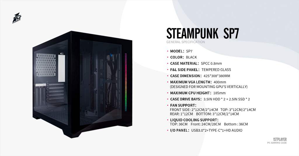 1st Player SP7 Black | Standard ATX Side Tempered Glass PC Gaming ...