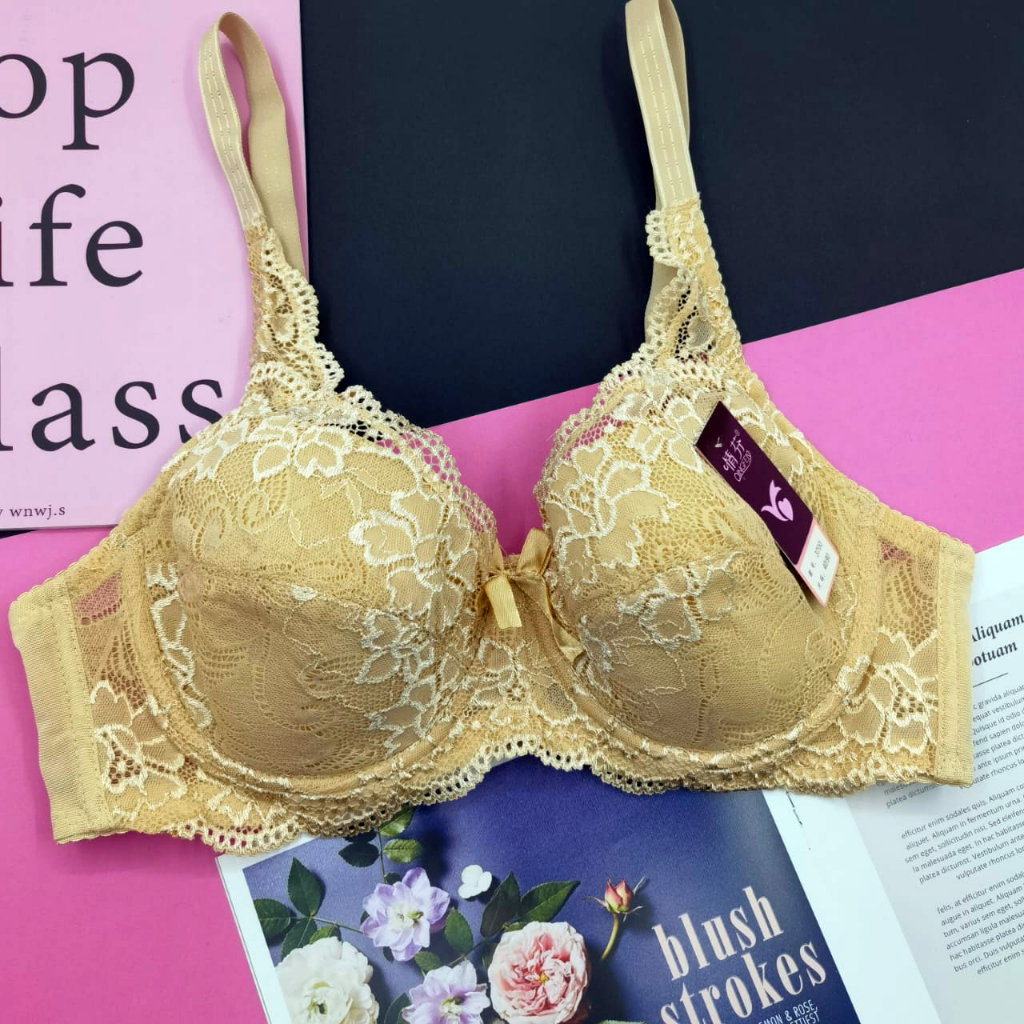 mybra Women Bra With Wired Steel Ring Cup Floral Lace Bra Full Cup Thin ...