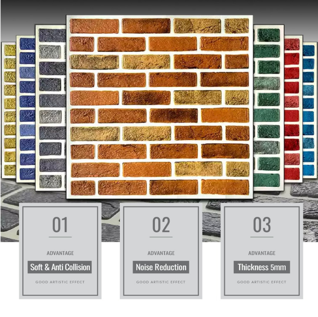 XL:70CM X 70CM [ 6D BRICK STONE ] 6D WALL PAPER DINDING WALLPAPER ...