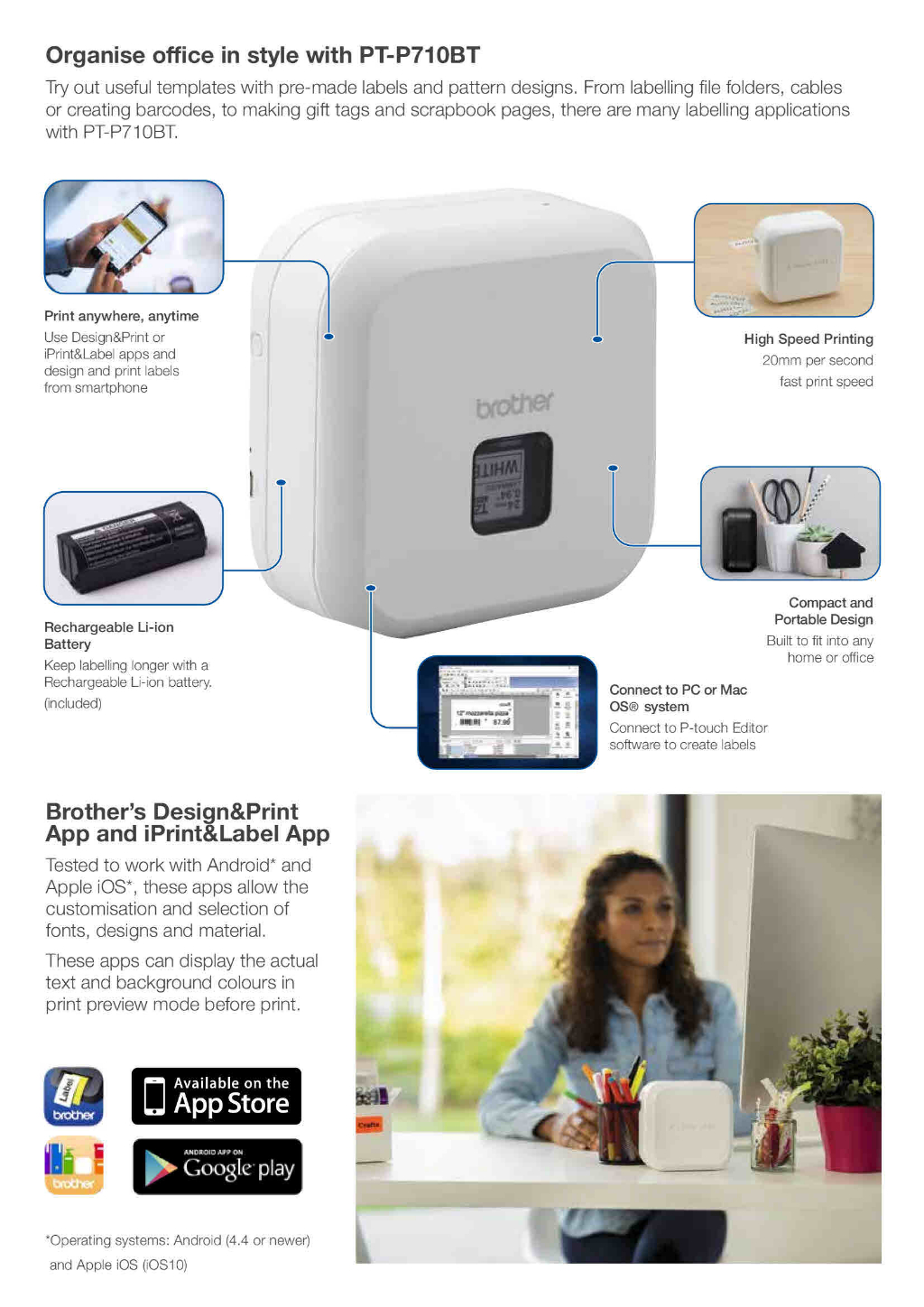 Brother PT-P710BT P-Touch Cube Smartphone Label Maker Bluetooth ...