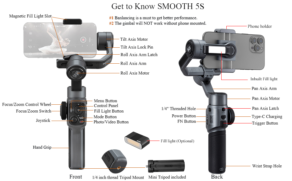Zhiyun Smooth 5S Smooth 5 Smartphone Gimbal Stabilizer 3 Axis with ...