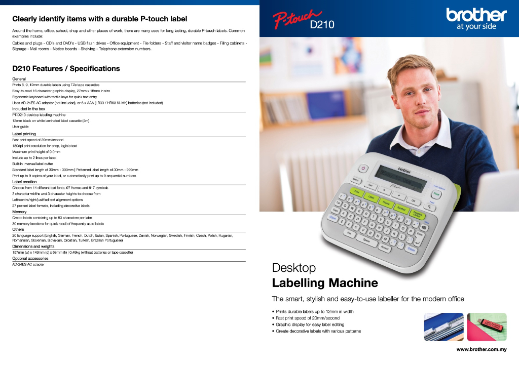 Brother PT-D210 Handheld P-Touch Labelling Machine Printer PTD210 PT ...