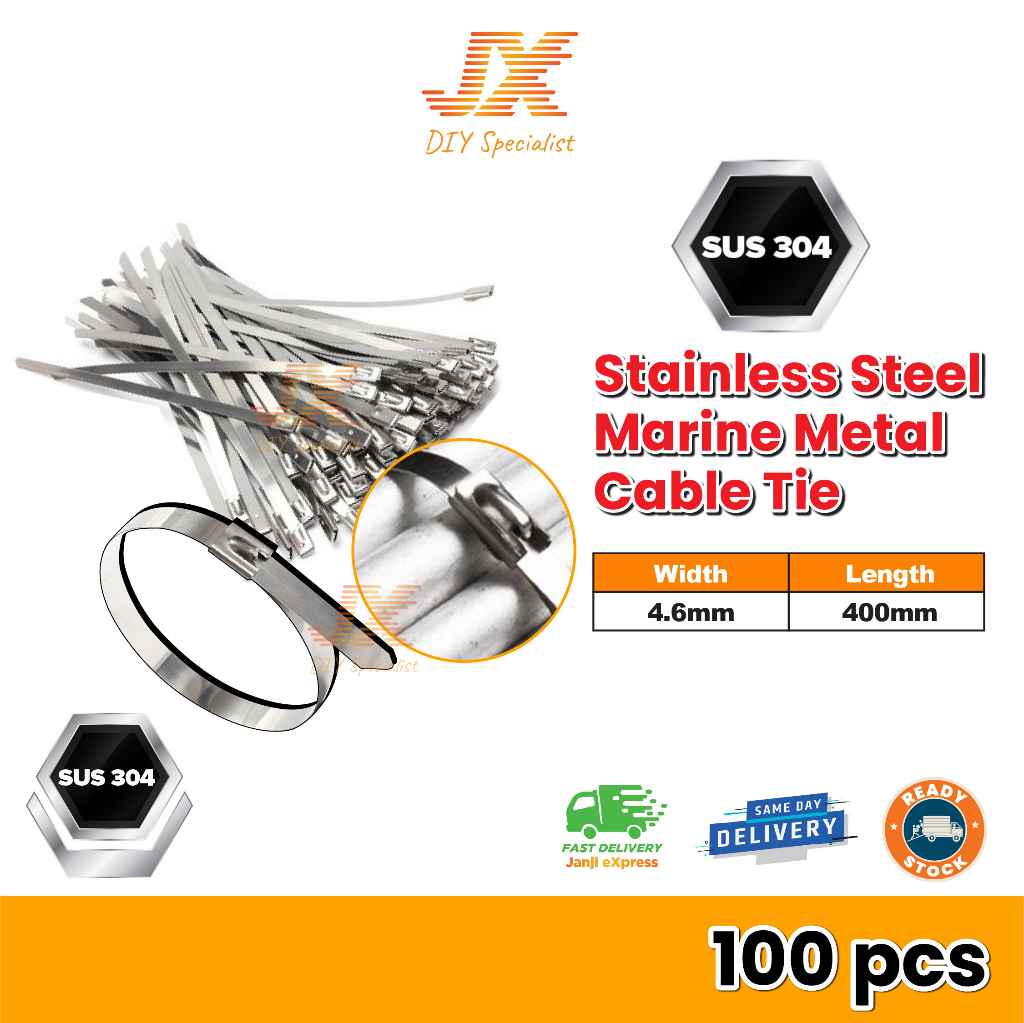 100Pcs Multi-Purpose Locking Cable Metal Zip Ties Stainless Steel Cable ...