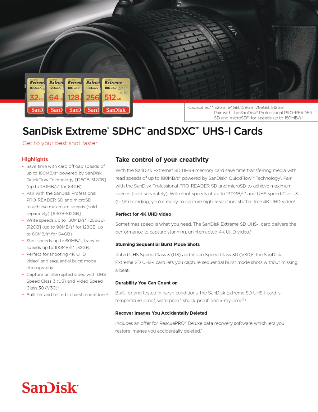 SANDISK EXTREME SDHC / SDXC UHS-I 16GB / 32GB / 64GB / 128GB / 256GB ...