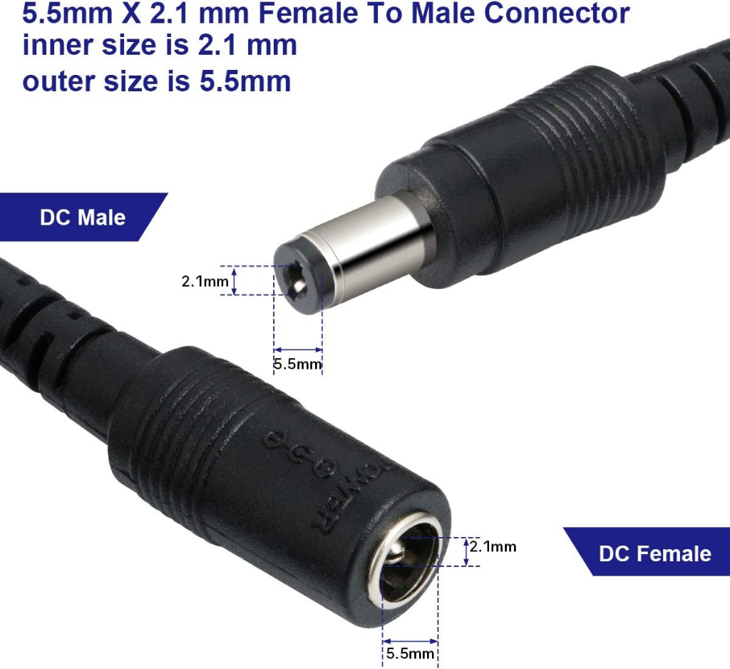 Trand88 DC Extension Cable Extender 2.1mm 5.5mm Female to Male for 9V ...