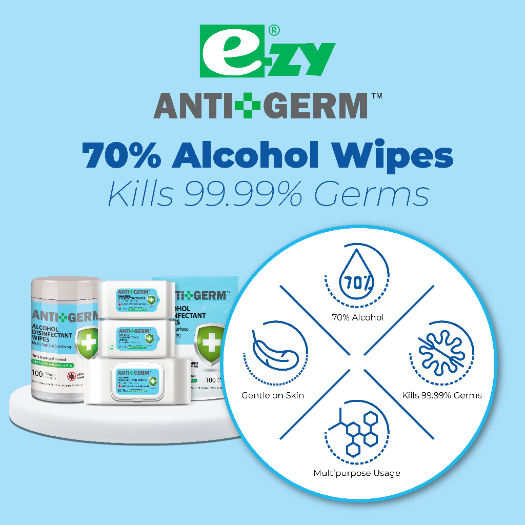 [NEW PACKAGING] EzyWipes Antigerm Alcohol Disinfectant Wipes (80's x 4 ...