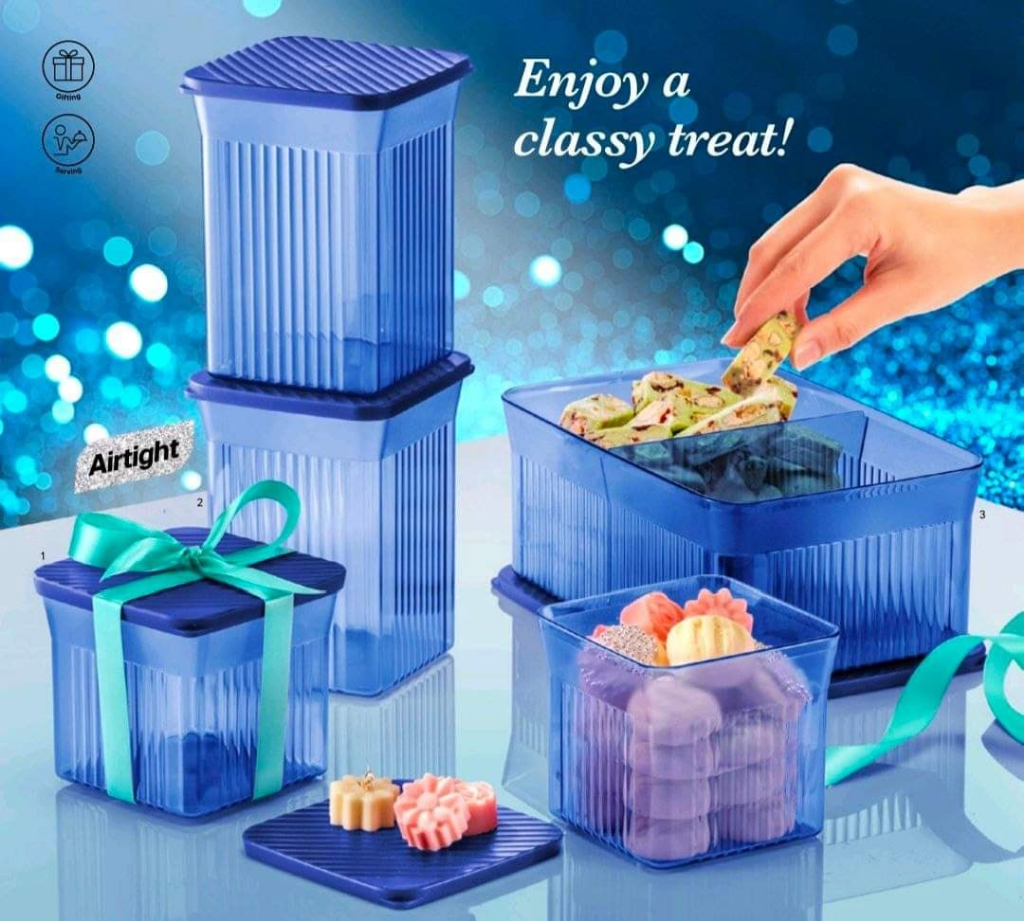 8 Jenis (5 Warna) X Tupperware Elegant Square Round Elegant Round 630ml ...