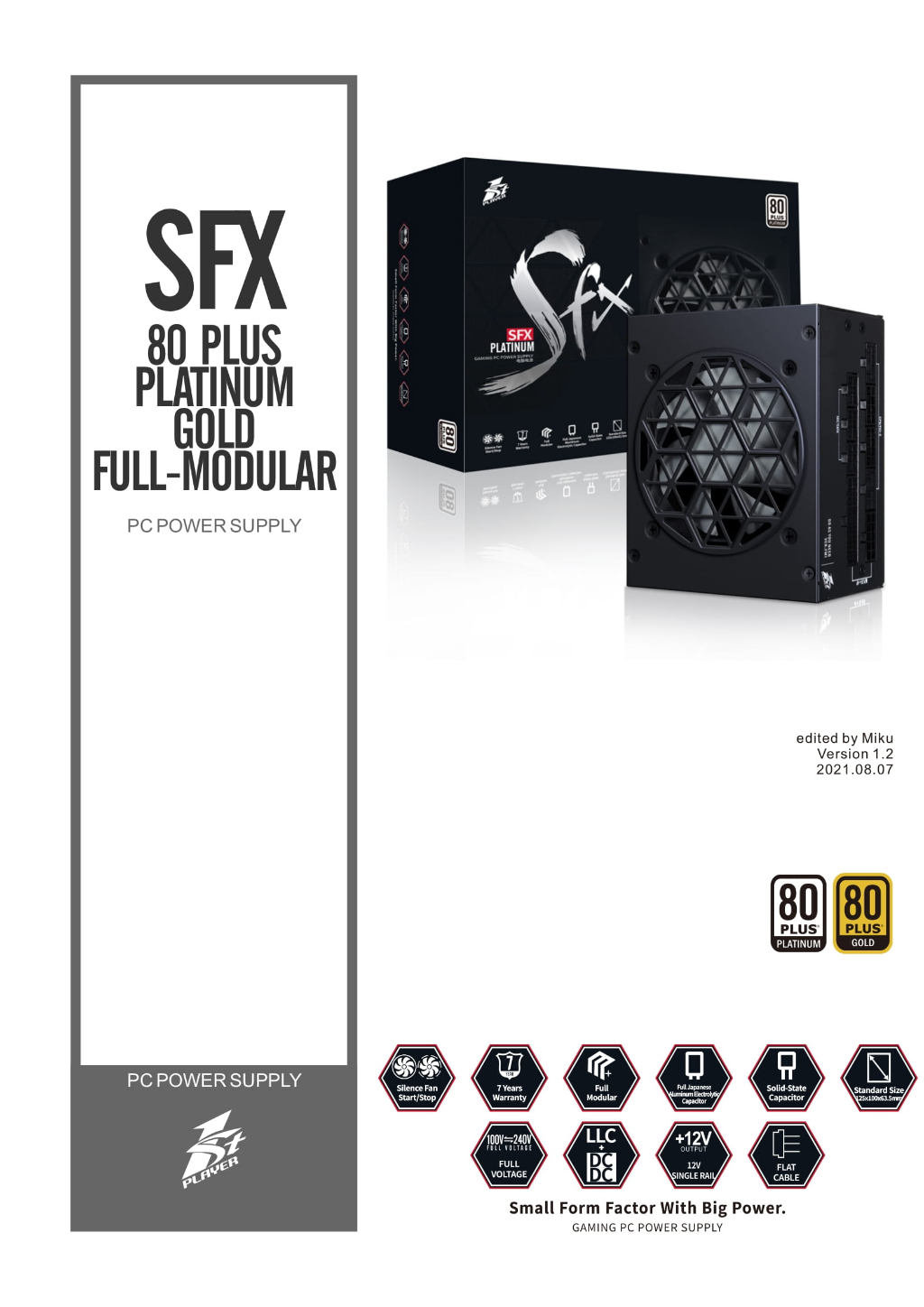1st Player PS-750SFX | 750W Small Form Factor SFX Power Supply PSU | 80 Plus Platinum | Full ...