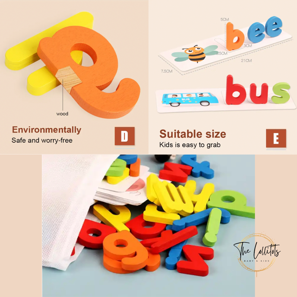 Wooden Alphabets English ABC Spelling Word Puzzle Montessori Kids Toy ...