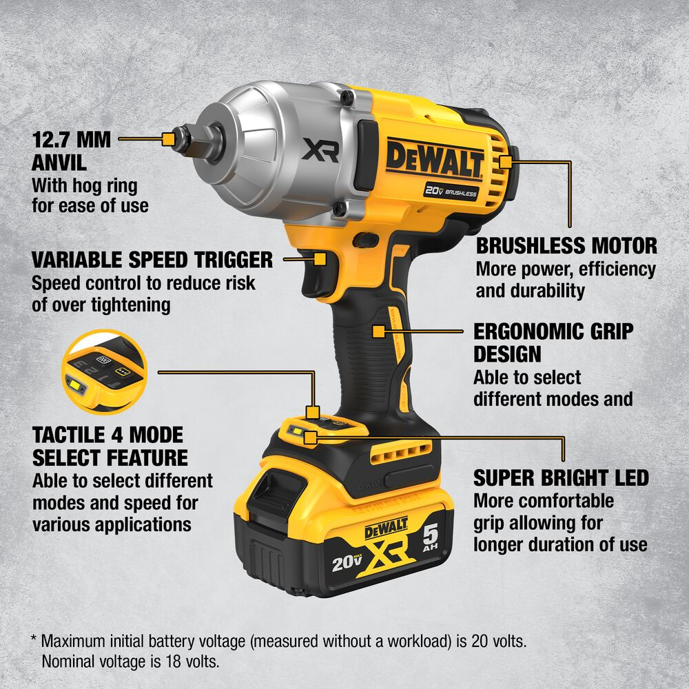 Dewalt DCF900P2T 20V Max Cordless 1/2 Brushless High Torque Impact ...