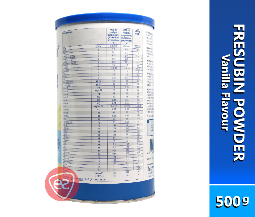 FRESUBIN POWDER 500G WITH PREBIOTIC FIBRE (VANILLA FLAVOUR) COMPLETE ...