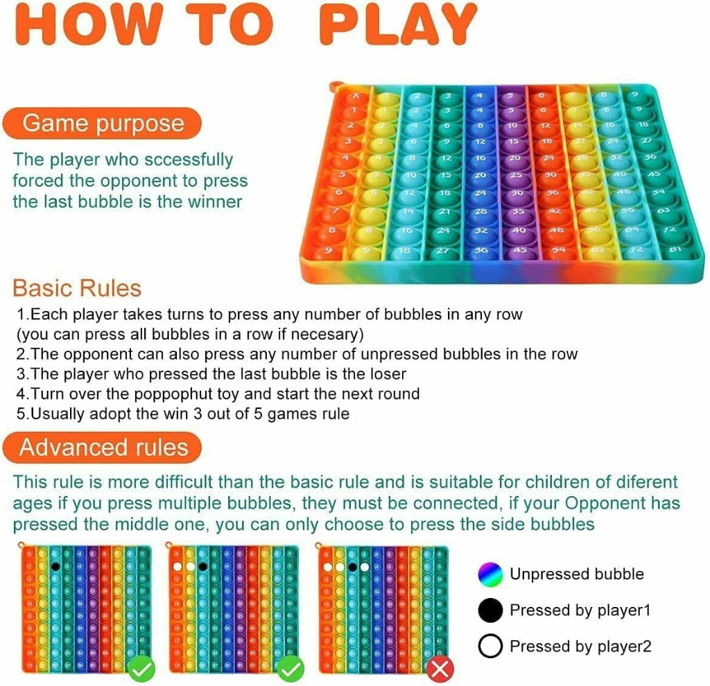 PopIt Multiplication Pop Fidget Toys Counting Number Board Stress Gift ...