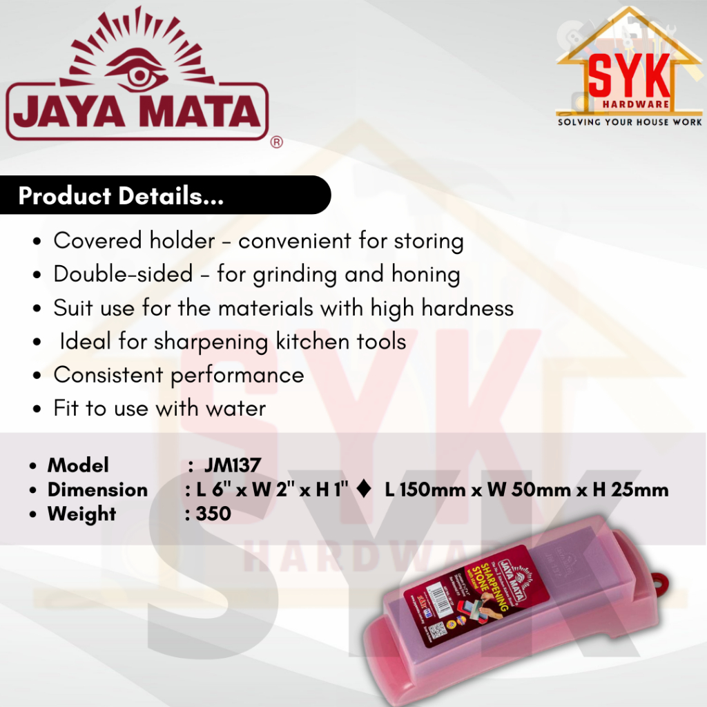 SYK Jaya Mata JM137 6 Inch Combination Sharpening Stone Knife Sharpener Natural Whetstone Batu ...