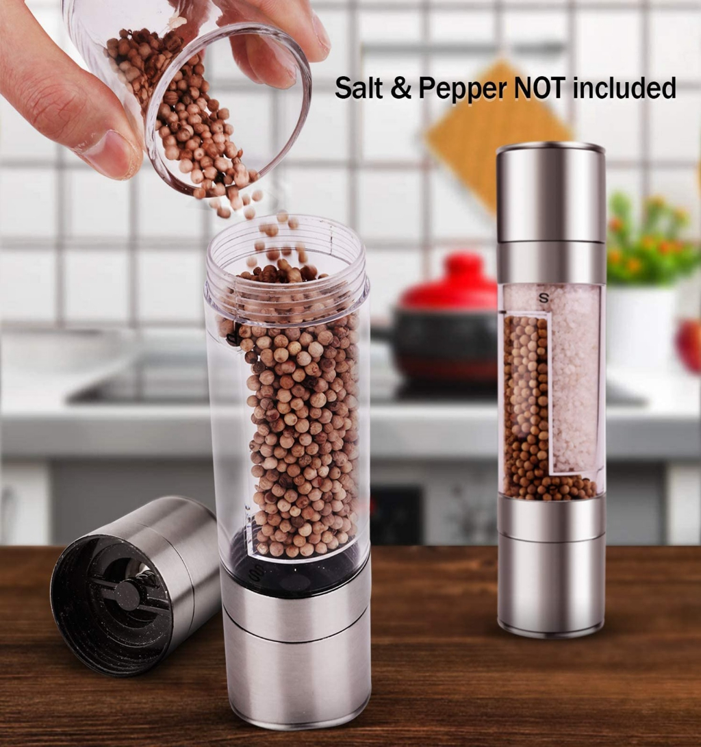 2 in 1 Stainless Steel Salt Pepper Mill Herb Spice Grinder With ...