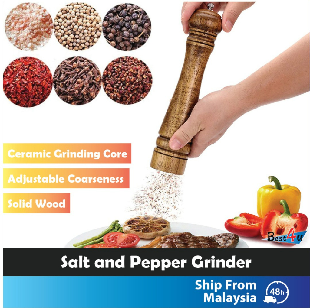 BEST4U Salt And Pepper Grinder (Solid Wood) | Pepper Mill Multi-purpose ...