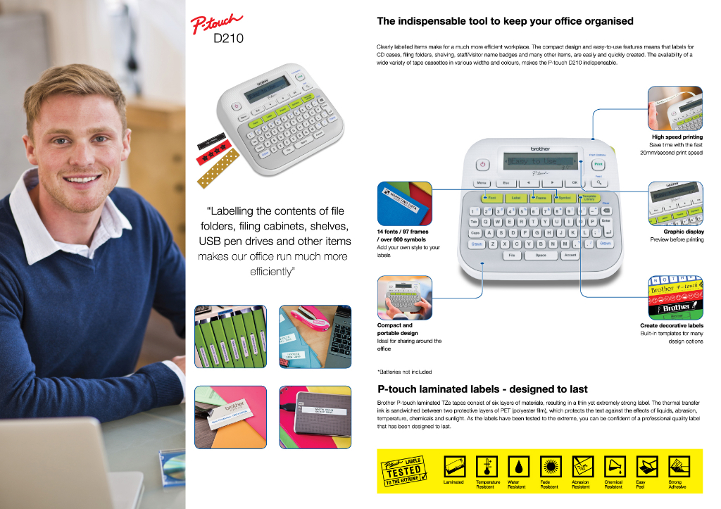 Brother PT-D210 Handheld P-Touch Labelling Machine Printer PTD210 PT ...