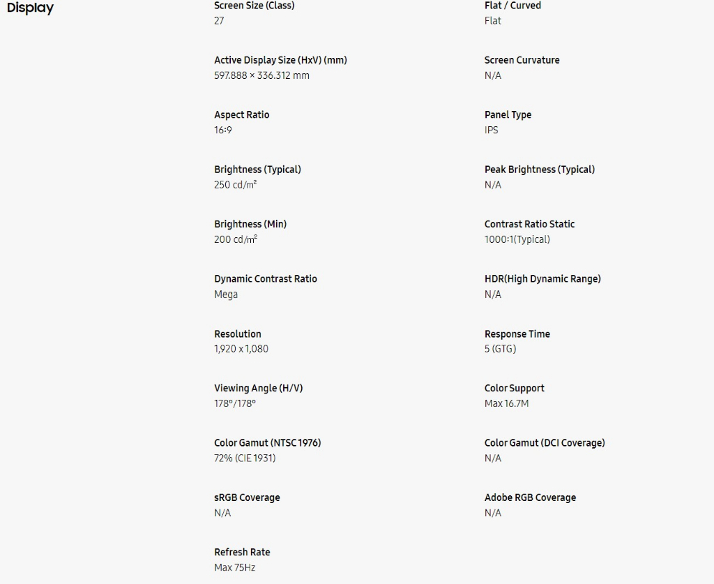 Samsung 27" Flat T35 Series IPS 75Hz 5ms AMD FREESYNC FHD Monitor ...