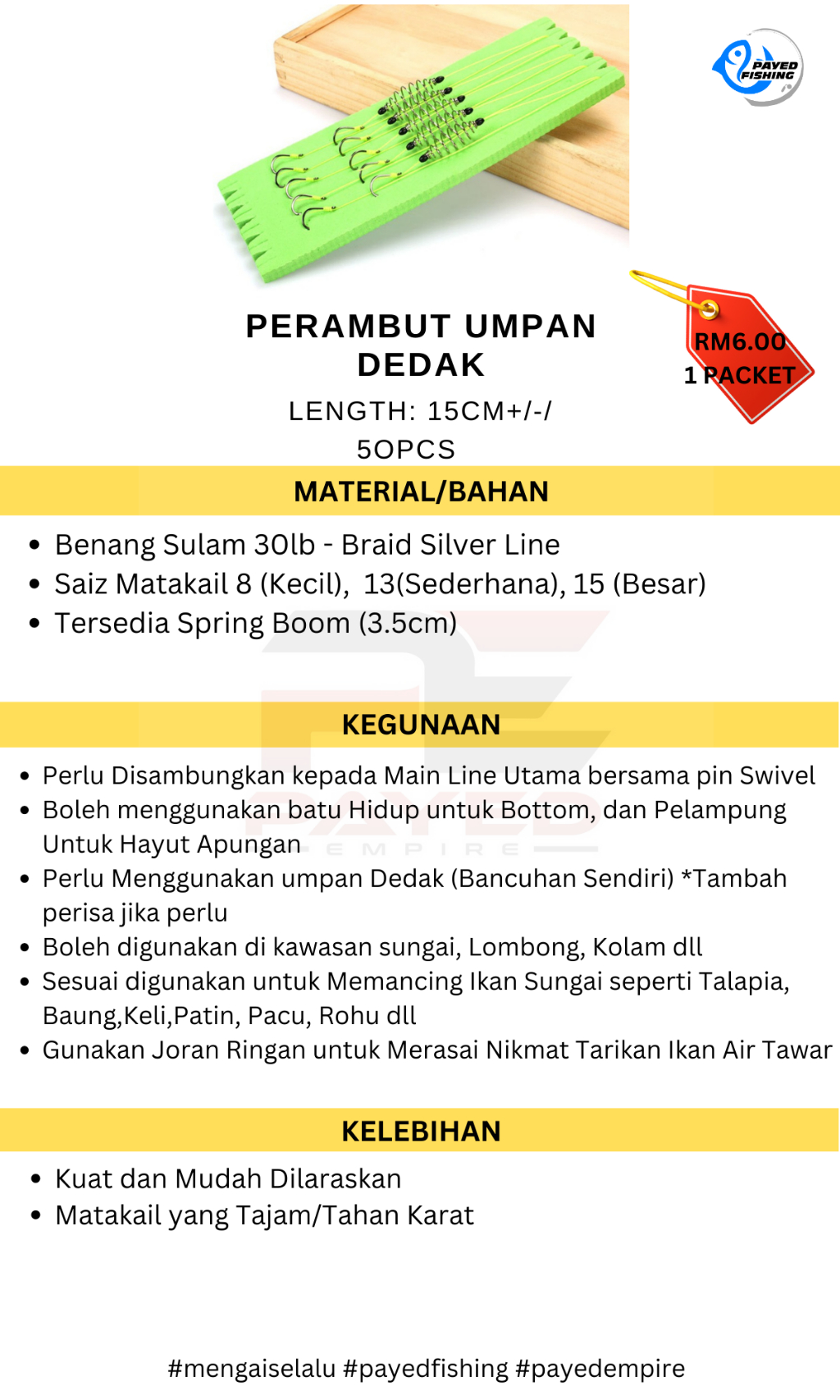 5 PCS- Perambut UMPAN DEDAK Ikan Air Tawar Spring Boom + Dua Matakail ...