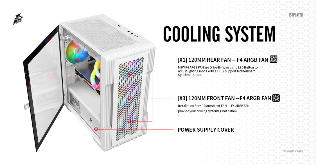 1st Player Trilobite T3 White | Micro ATX Front Metal Mesh M-ATX PC ...