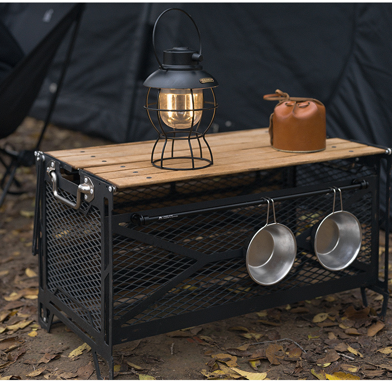 Iron Steel Mesh Camping Rack Table Foldable Portable Stacking Storage ...