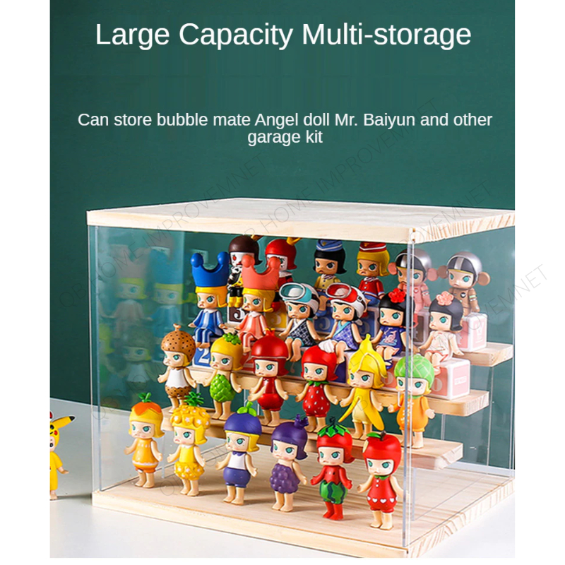 Transparent Acrylic Display Box with Wooden Top Base Dust Proof Acrylic ...