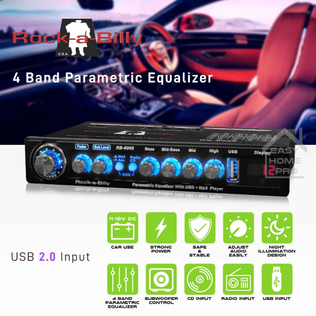 Rock-a-Billy RB-9008 4-Band Car Pre-Amp preamp 4band Parametric ...