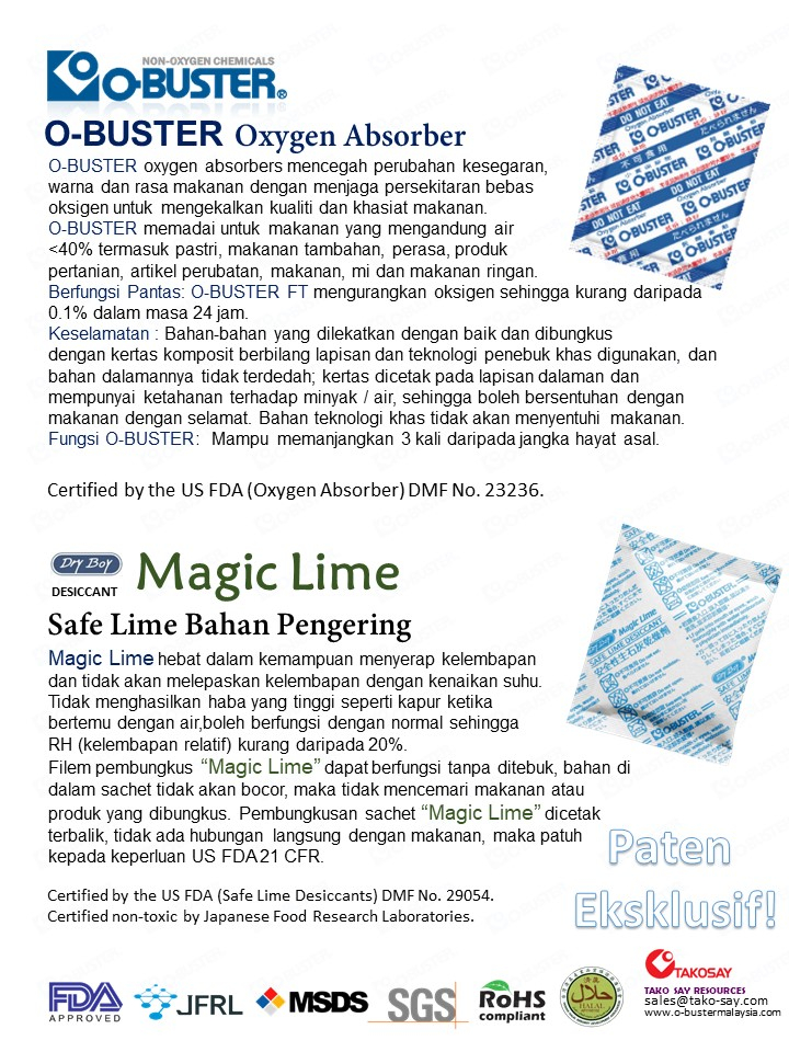 O-BUSTER oxygen absorber, DryBoy Safe Lime Desiccant, oksigen absorber ...