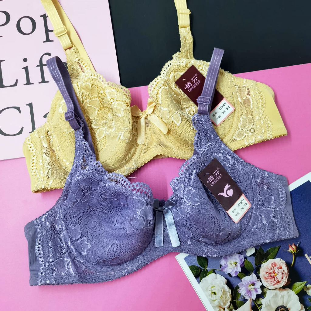 mybra Women Bra Wired Soft Cup Steel Ring Lace 34-42AB Cup Baju Dalam ...