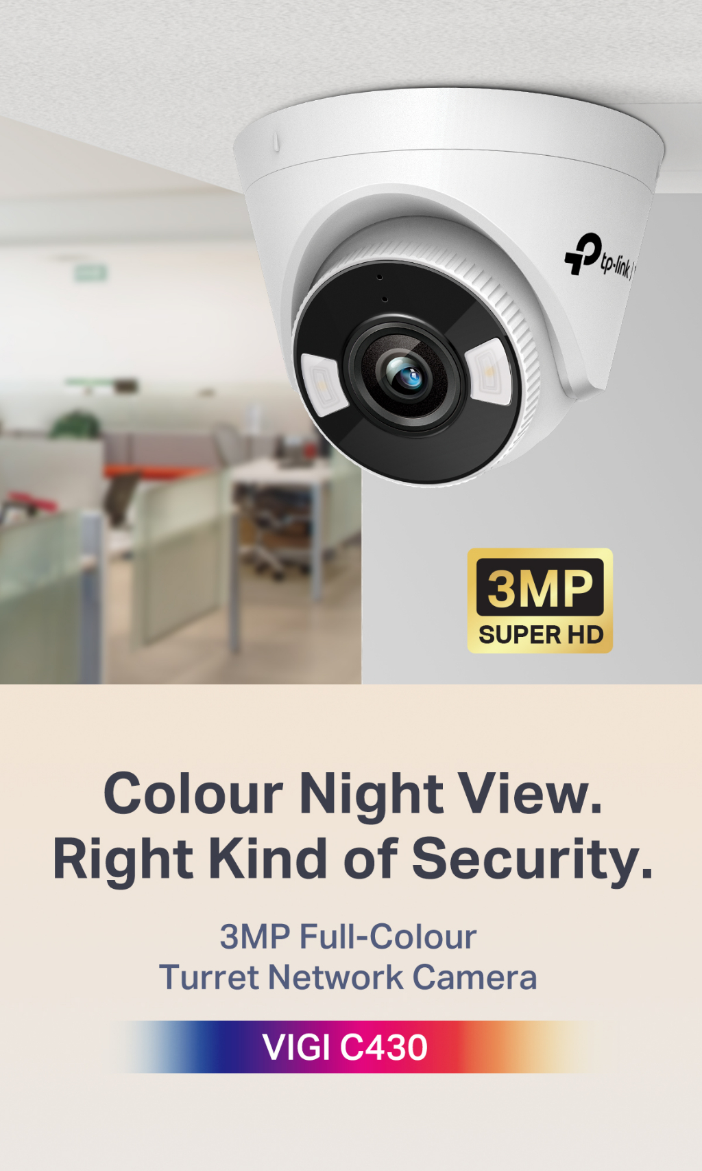 TP-Link 3MP CCTV VIGI C430 Super-HD Full-Color Turret Wired IP Network ...