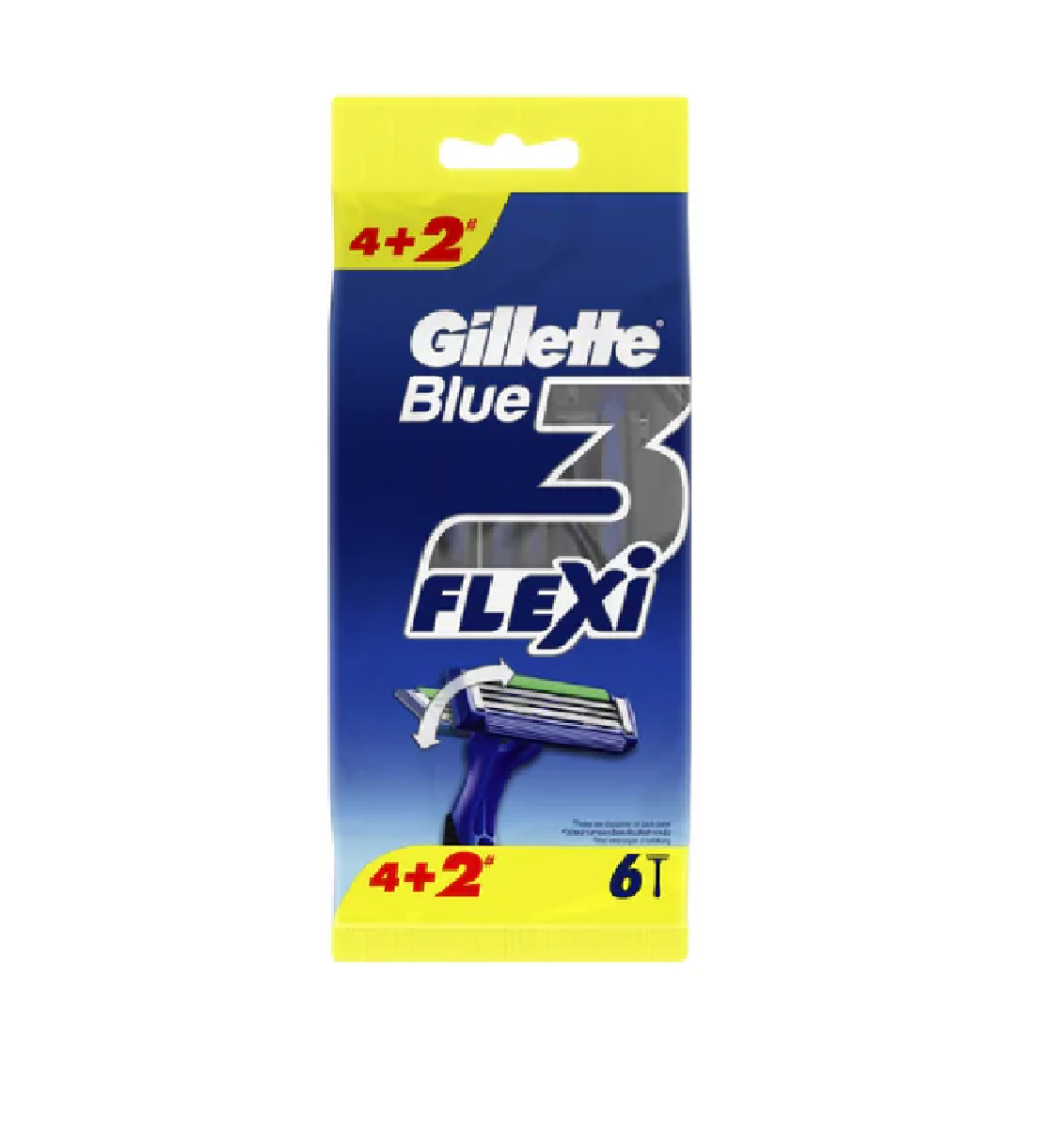 Gillette Men Blue 3 Flexi Disposable Razors 4+2 (Fixed Head) | Shopee ...