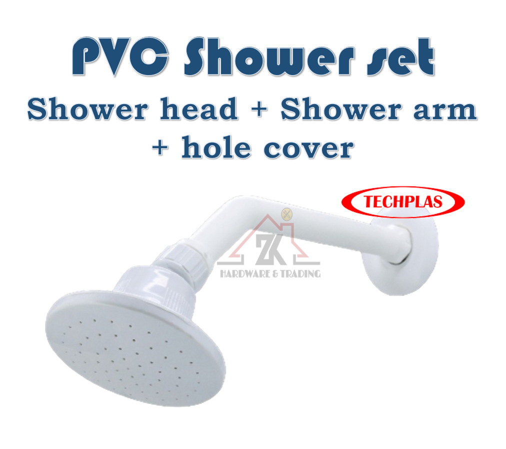 TECHPLAS 4" Quick Fix Wall Mounted Shower Head Arm PVC Rain Water ...