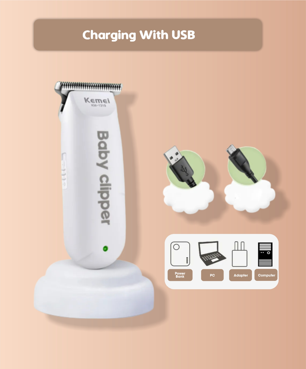 Mini Baby Hair Trimmer Shaver USB Portable Pencukur Rambut Rechargeable ...