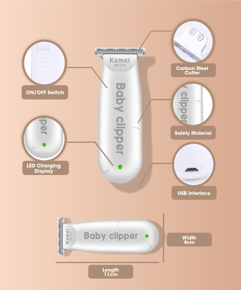 Mini Baby Hair Trimmer Shaver USB Portable Pencukur Rambut Rechargeable ...