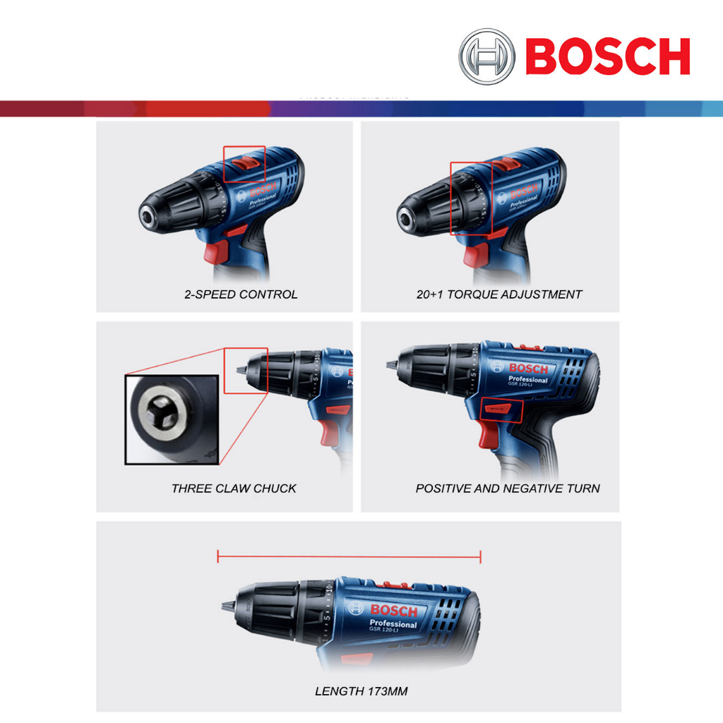 BOSCH GSR 120-LI Professional Cordless Drill Driver Bateri Drill GSR120 ...