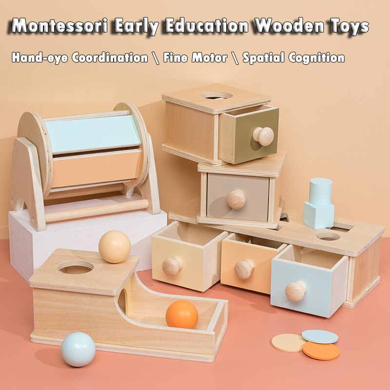 Montessori Wooden Sensory Toys/Coin Box Ball Box Permanence Object Box ...